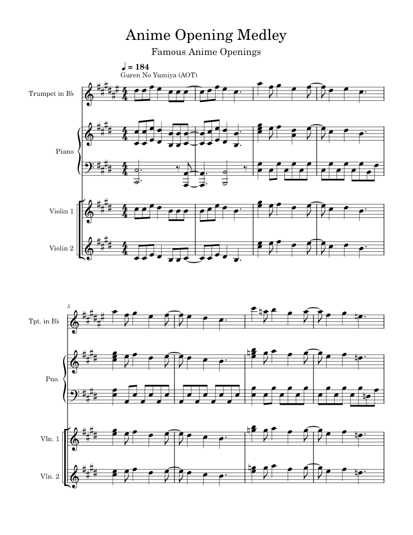 Anime Opening Medley – Misc Medley Anime Opening Medley Sheet music for ...