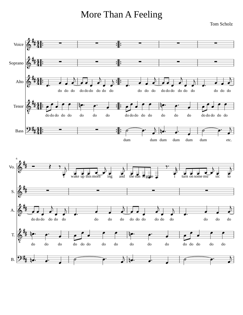 More Than A Feeling Sheet music for Bass guitar, Voice (other) (Mixed ...