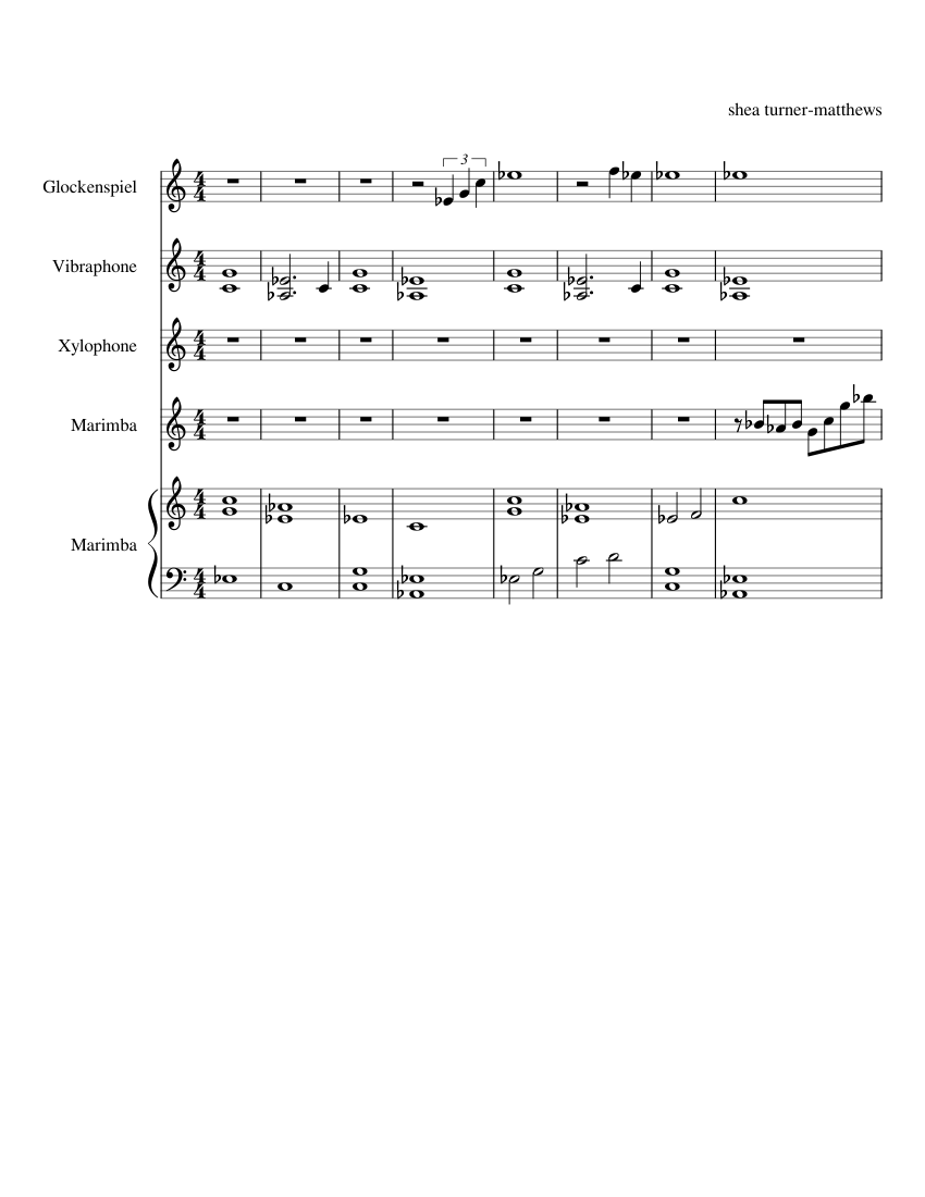 Percussion Quintet Sheet music for Vibraphone, Glockenspiel, Marimba, Xylophone (Percussion ...