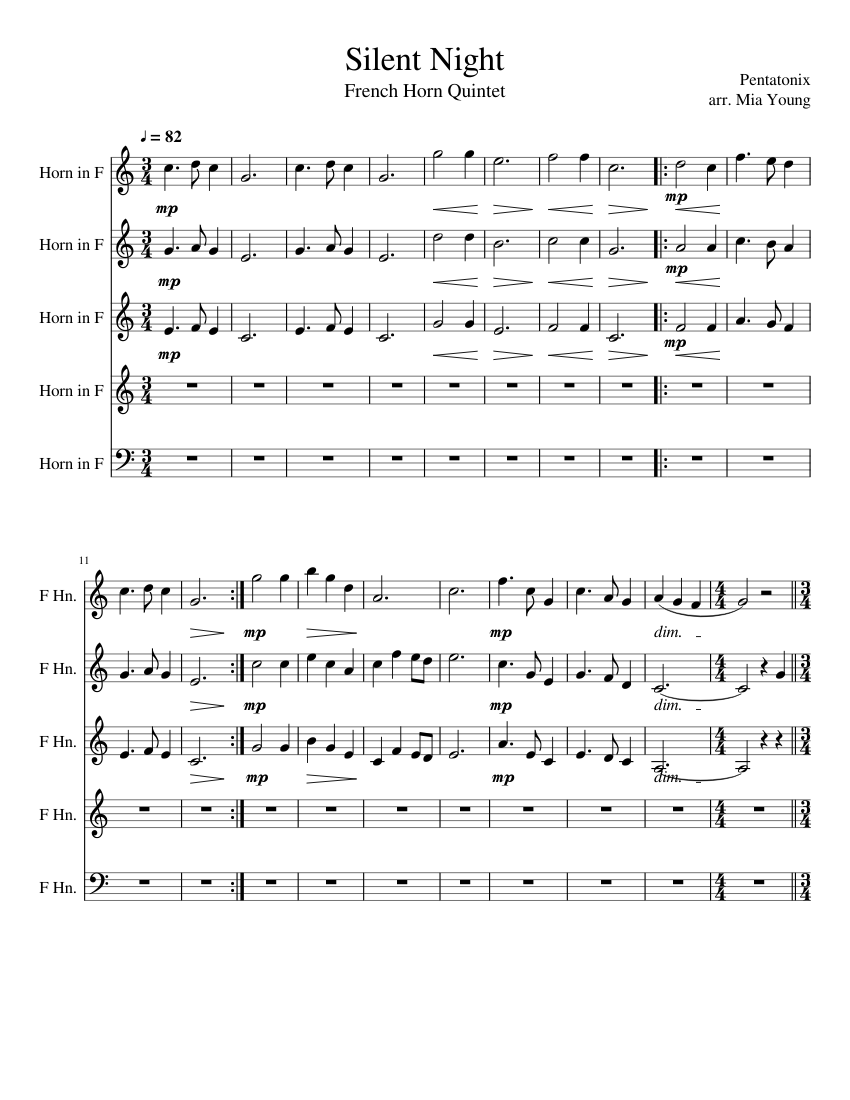 Silent Night Sheet music for French horn (Mixed Quintet) | Musescore.com