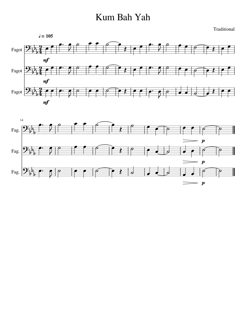 Kum Bah Yah Short Bassoon Trio Sheet music for Bassoon (Mixed Trio ...