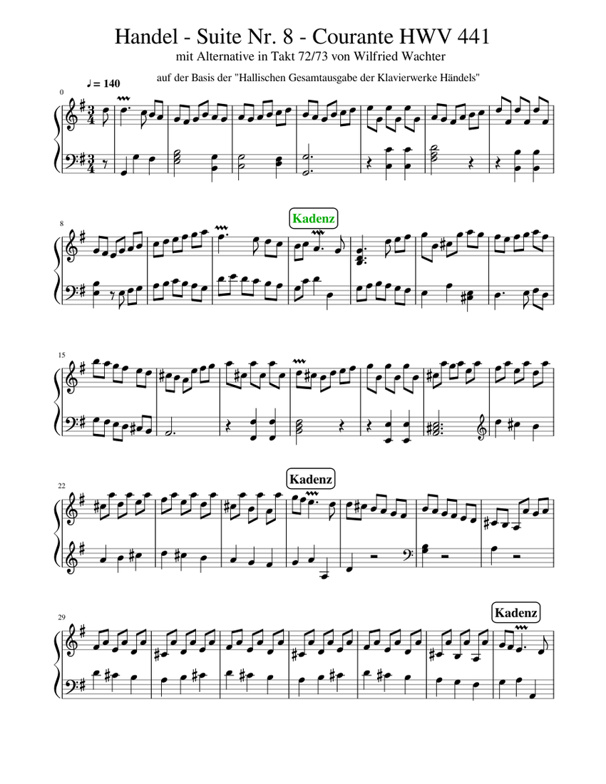 Handel - Suite Nr. 8 - Courante HWV 441 Sheet music for Harpsichord ...