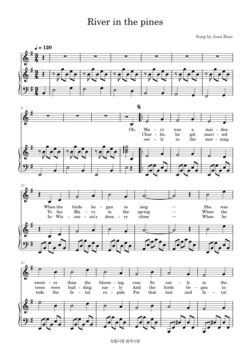 River in the pines Sheet Music for Piano (Piano-Voice) | MuseScore.com