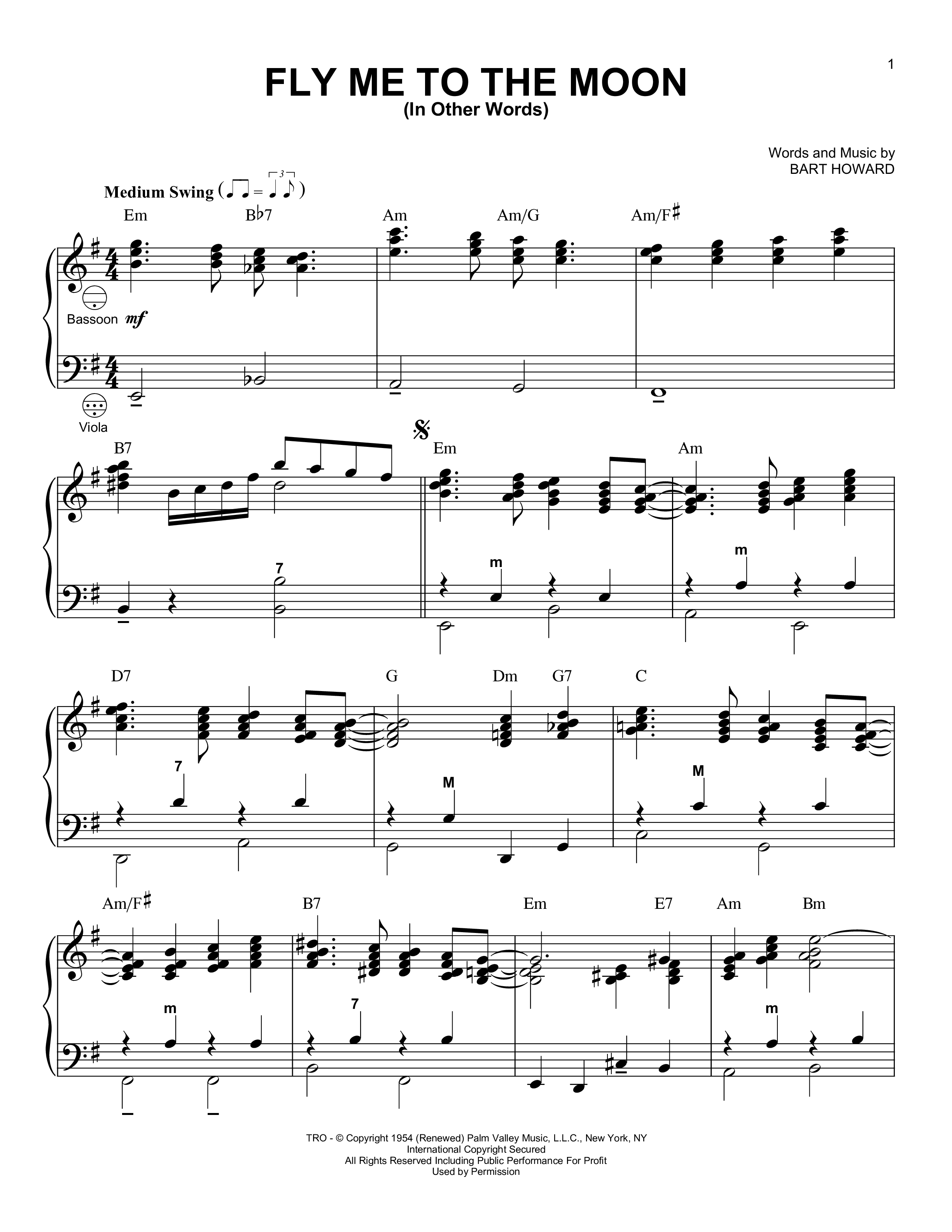 Play Official version of Fly me to the moon Sheet Music by Bart Howard for Piano, Accordion ...