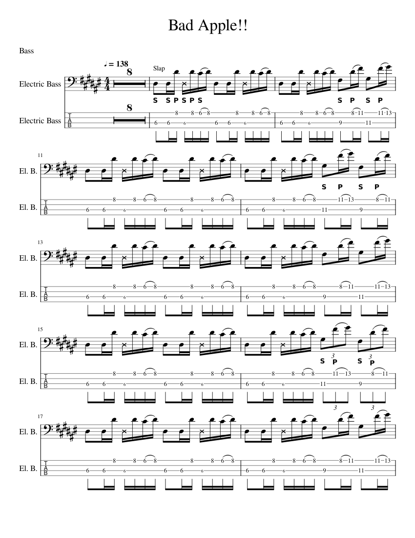 Bad Apple!! Sheet music for Bass guitar (Mixed Duet) | Musescore.com