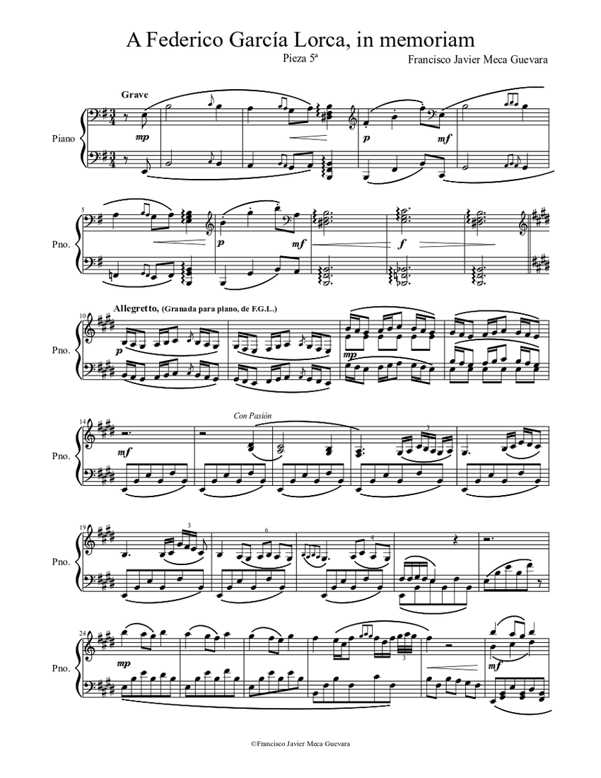 A Federico García Lorca, in memoriam (5) Sheet music for Piano (Solo ...