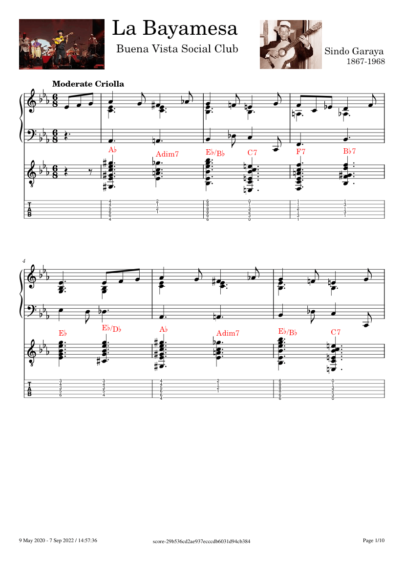 La Bayamesa – Sindo Garay Sheet music for Piano, Vocals, Guitar (Piano ...