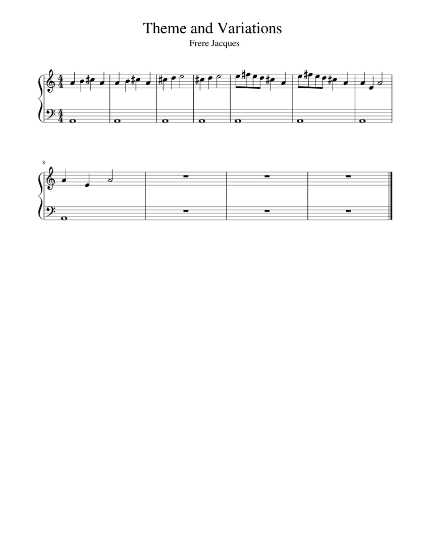 Theme and Variations Frere Jacques - piano tutorial