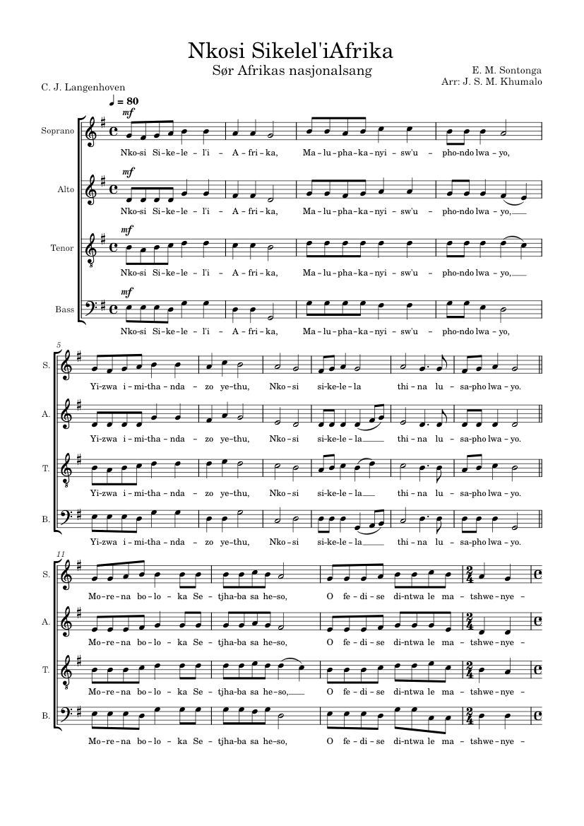 Nkosi Sikelel'iAfrika Sheet music for Soprano, Alto, Tenor, Bass voice ...