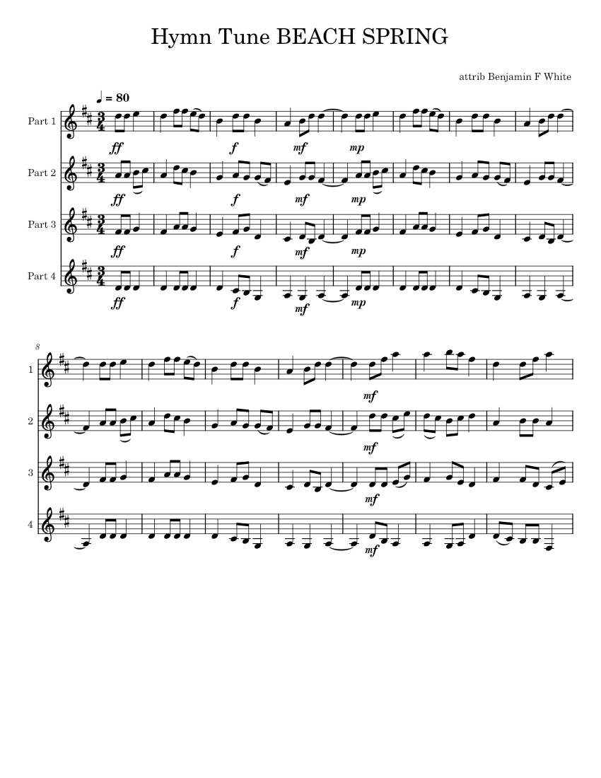 Hymn Tune Beach Spring – Benjamin F White Sheet music for Baritone horn ...