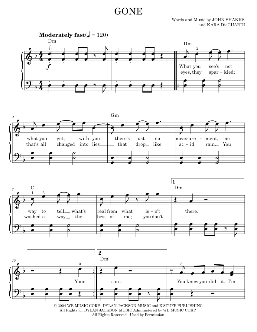 gone Sheet music for Piano: Music Notes
