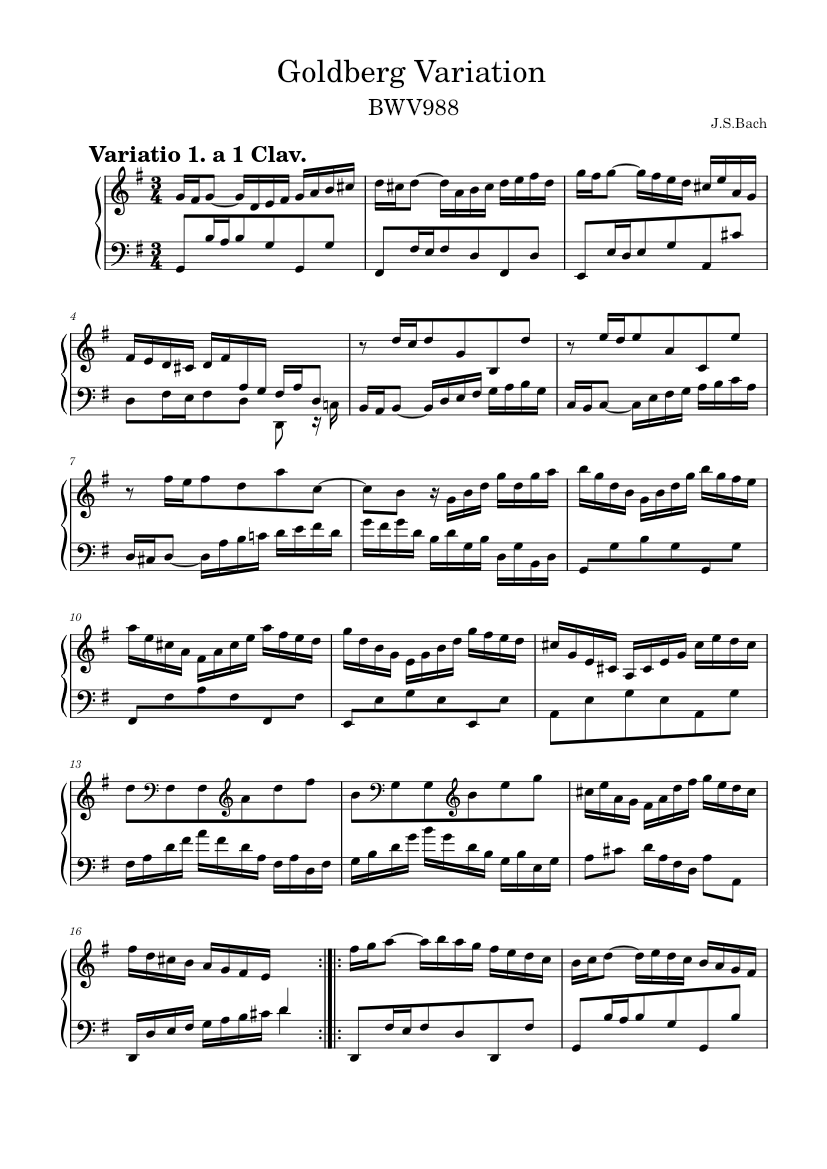 Goldberg Variation,BWV988,Variatio 1. a 1 Clav. – J.S.Bach Sheet Music for Piano (Solo ...