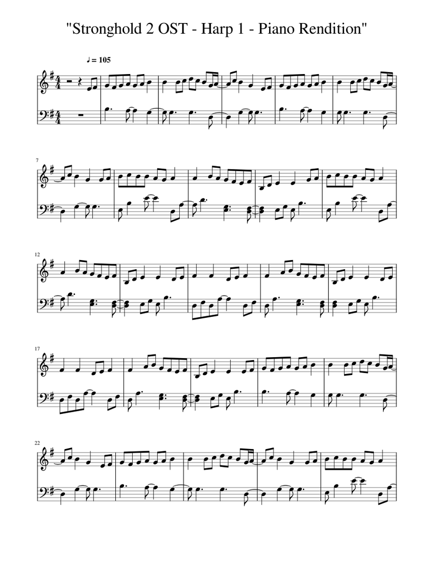 Stronghold 2 OST Harp 1 Piano Rendition Sheet music for Piano (Solo ...