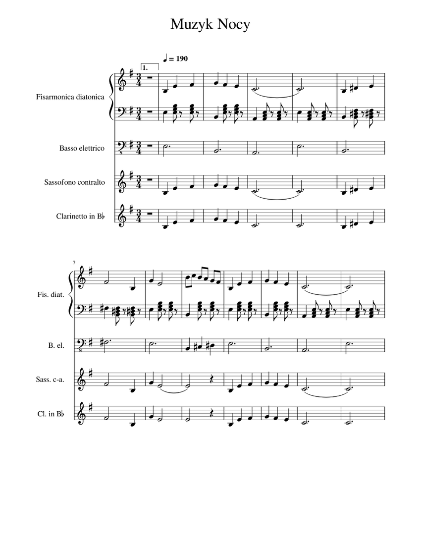 Muzyk Nocy Sheet music for Accordion, Clarinet in b-flat, Saxophone ...