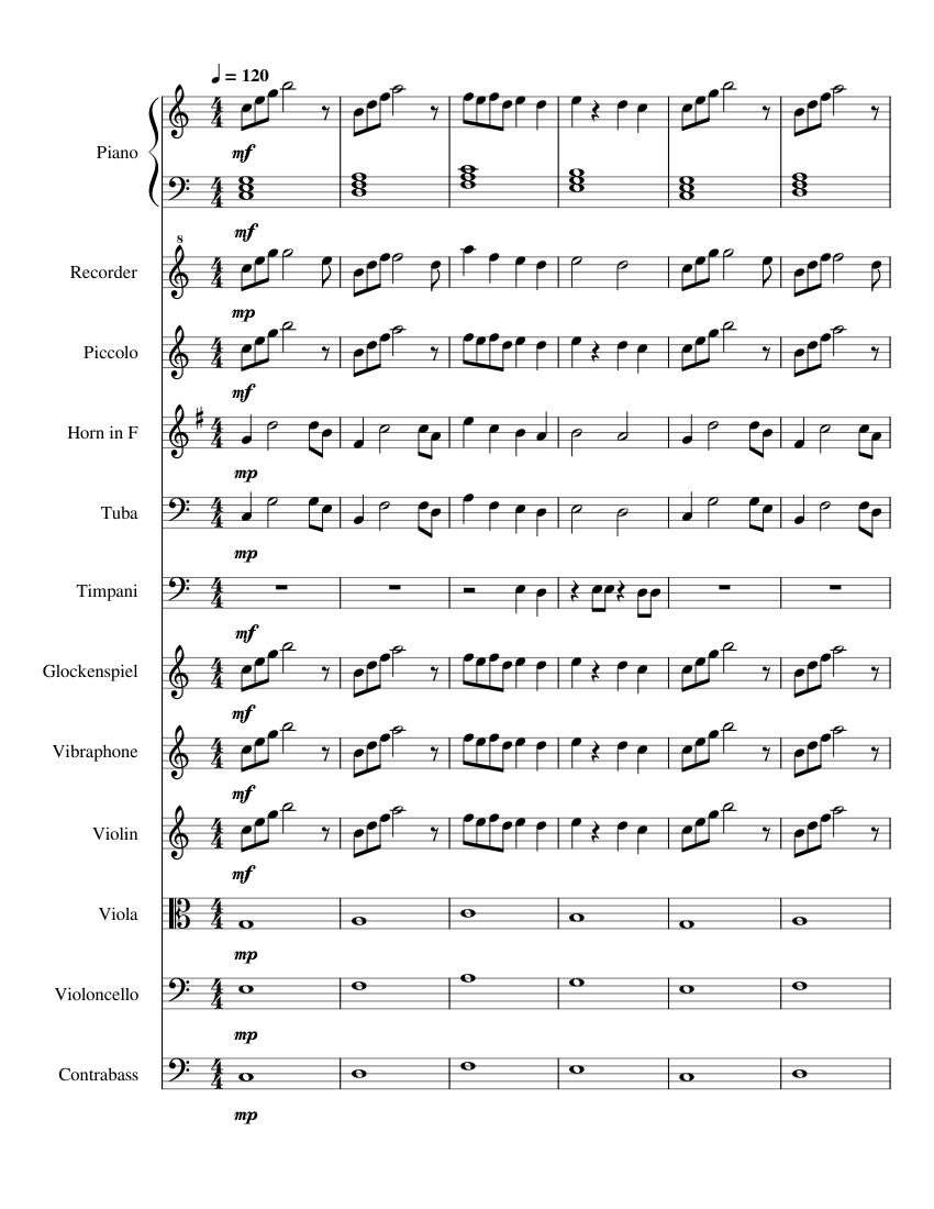 songo bo bongo Sheet music for Piano, Tuba, Flute piccolo, French horn ...