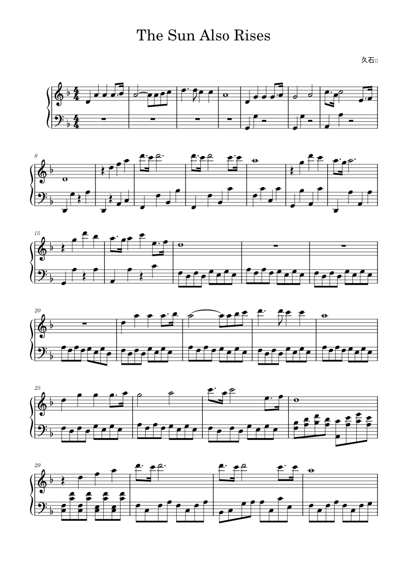 The Sun Also Rises – Joe Hisaishi The Sun Also Rises Sheet music for ...