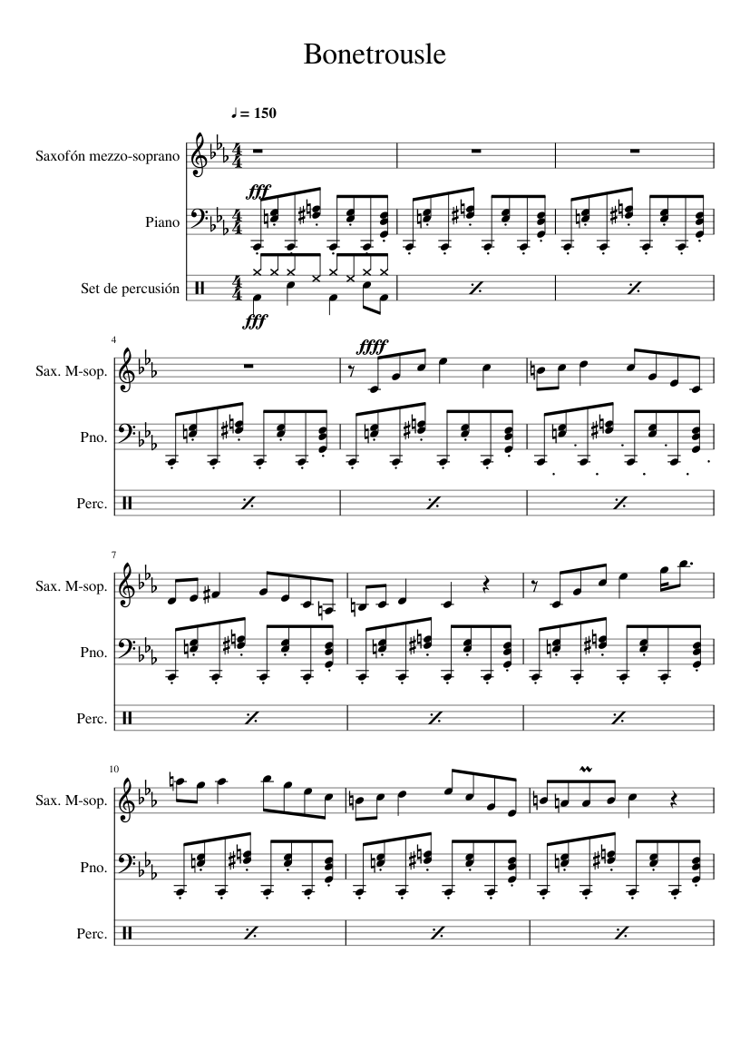 Undertale OST: 024 - Bonetrousle (Recreation) Sheet music for Piano, Drum group, Saxophone other ...