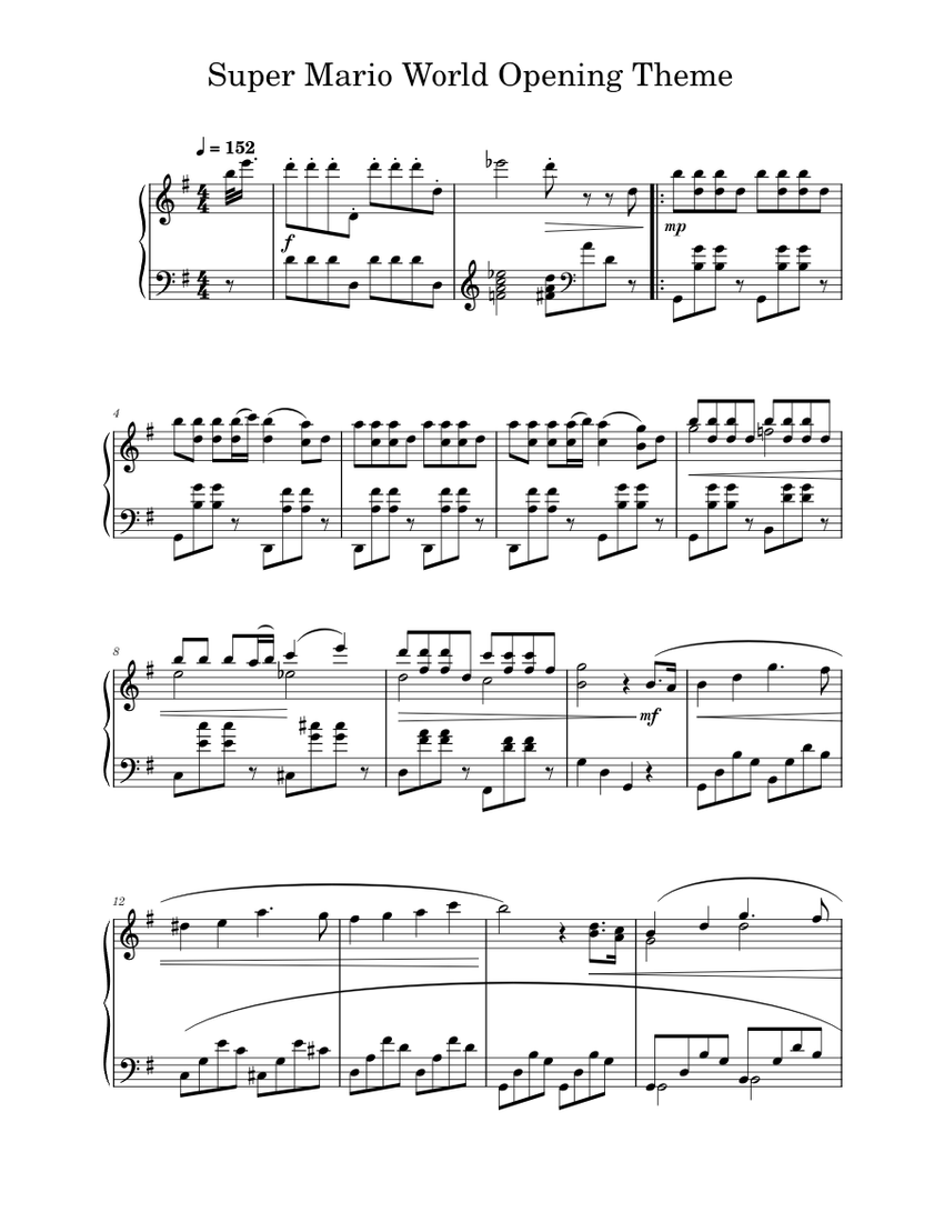 Smw opening – Super Mario World Opening Theme Sheet music for Piano ...