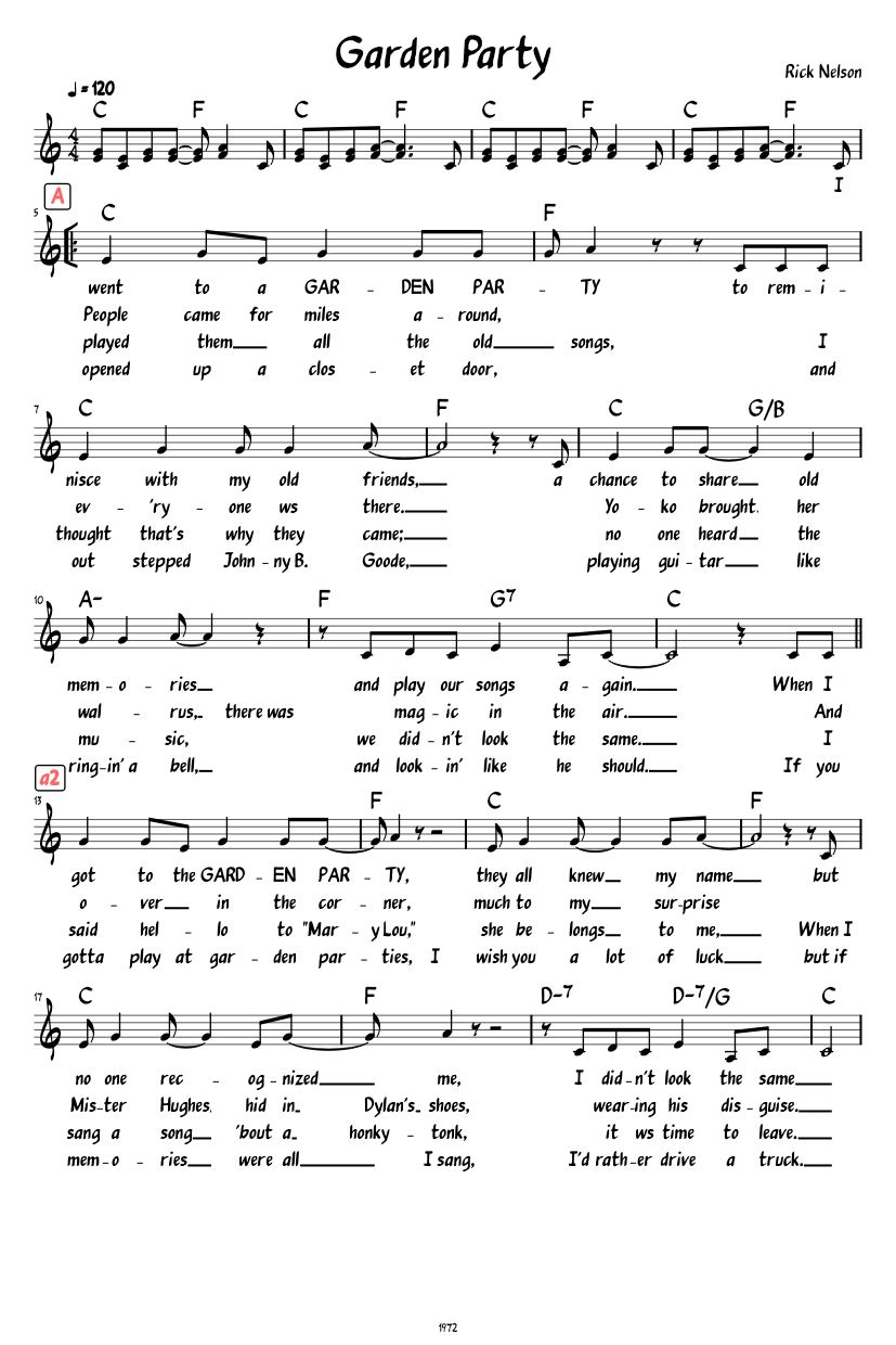 Garden Party (Lead sheet with lyrics ) Sheet Music for Piano (Solo ...