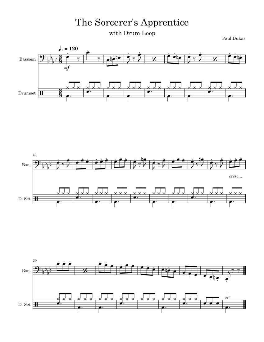 The Sorcerer's Apprentice – Paul Dukas The Sorcerer's Apprentice Sheet music for Bassoon, Drum ...