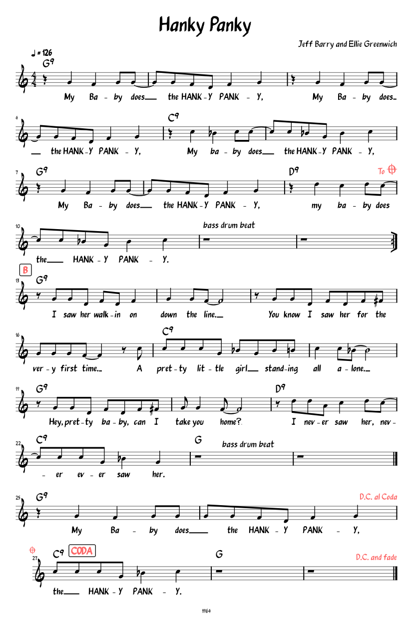 Hanky Panky (Lead sheet with lyrics ) Sheet Music with Chords for Piano ...