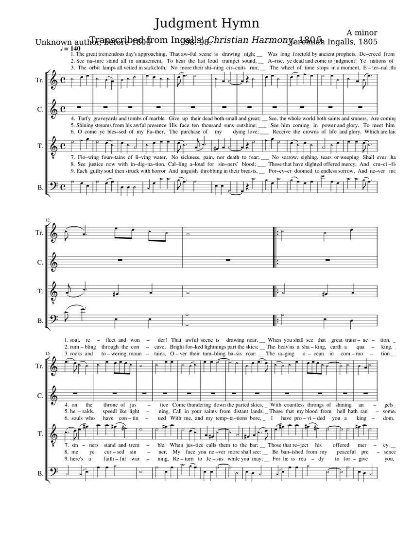 Judgment Hymn - Jeremiah Ingalls Sheet music for Tenor, Bass voice ...