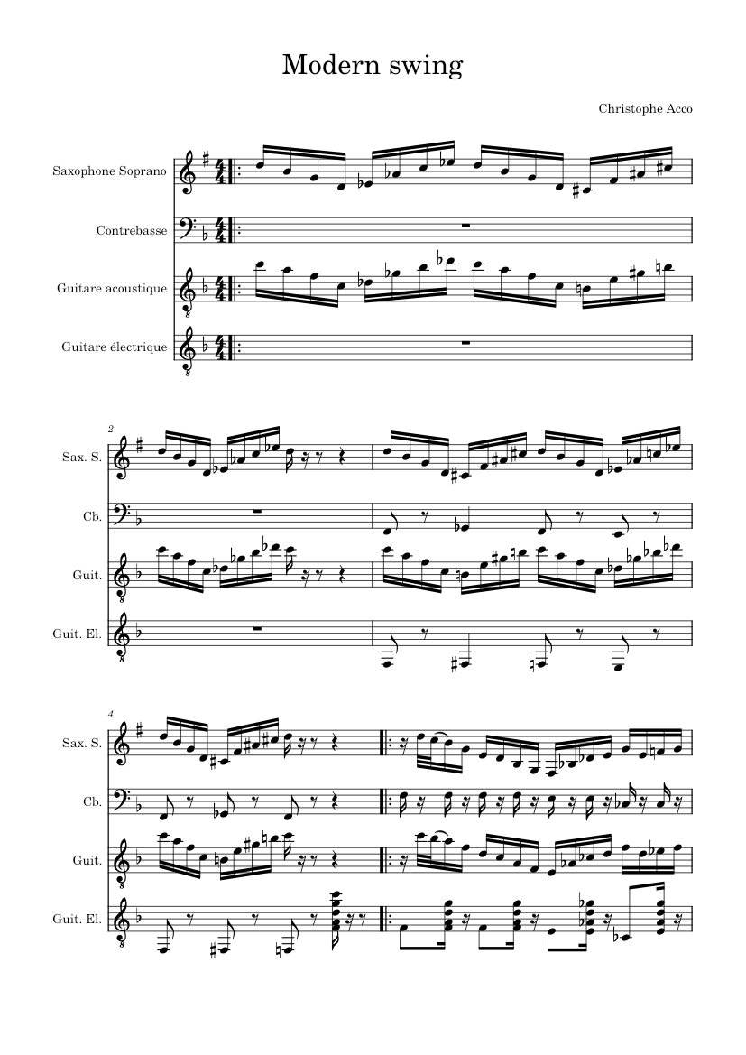 Modern swing Sheet Music for Contrabass, Guitar, Saxophone soprano ...