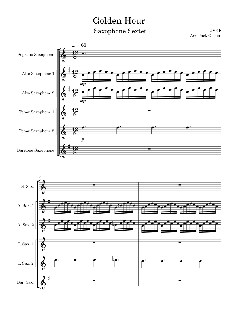 Golden Hour – JVKE Golden Hour Sheet Music for Saxophone alto ...