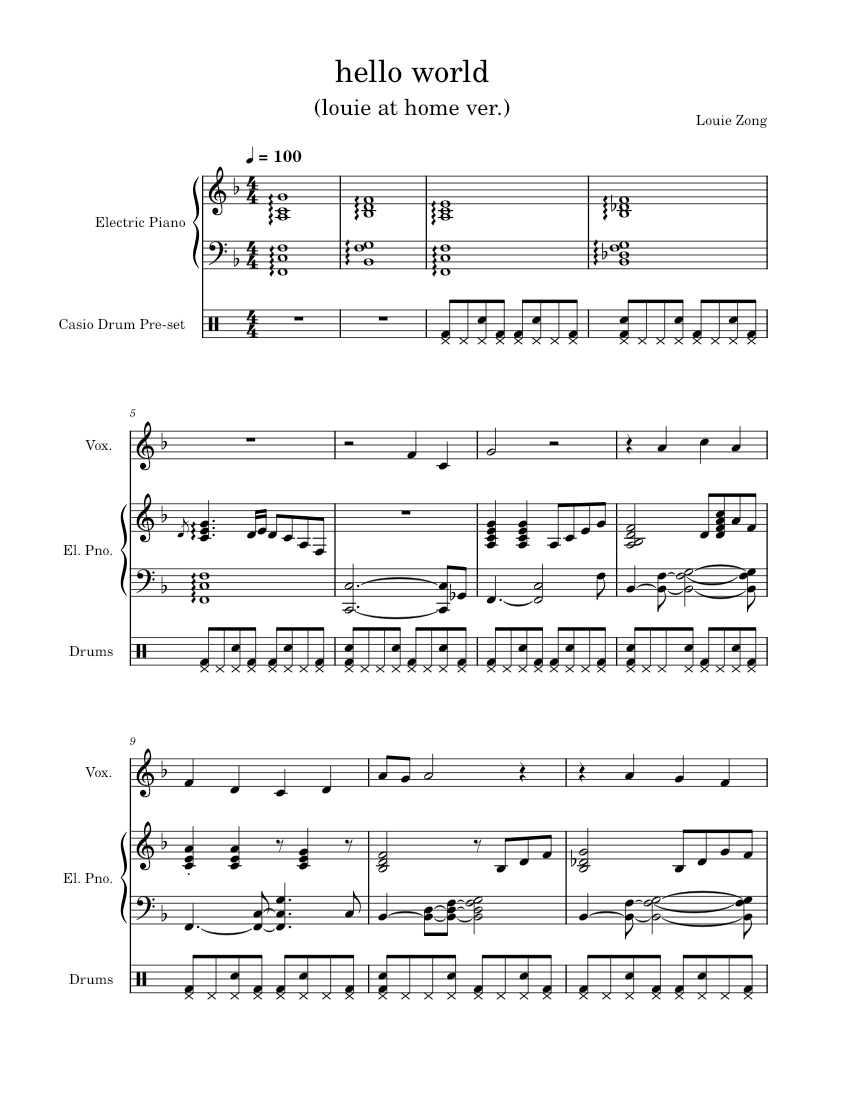 Hello world – Louie Zong (louie at home version) Sheet music for Piano ...