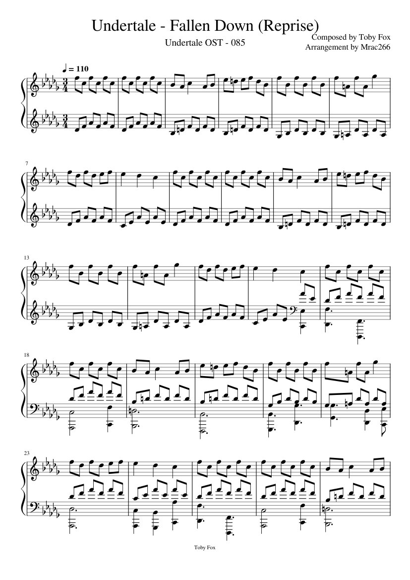 Fallen Down (Reprise) – Toby Fox Undertale - Sheet Music for Piano (Solo) | MuseScore.com