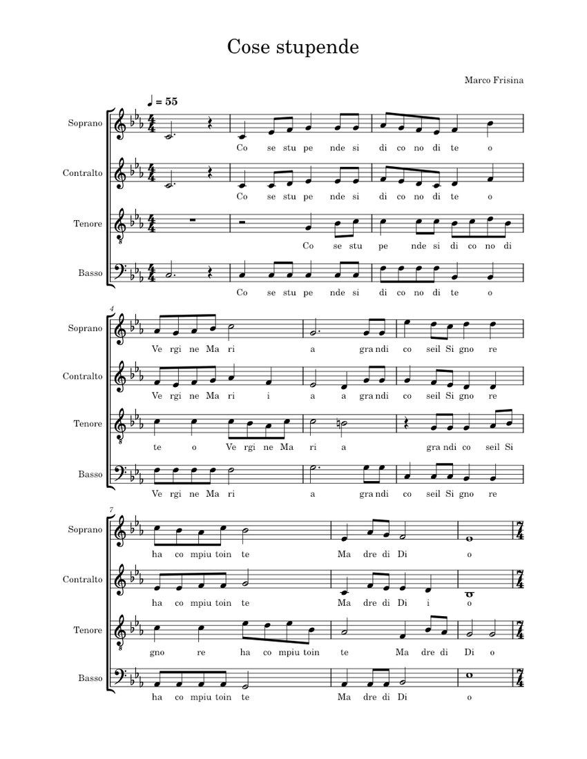 Cose stupende Sheet music for Soprano, Alto, Tenor, Bass voice (Church Choir) | Musescore.com