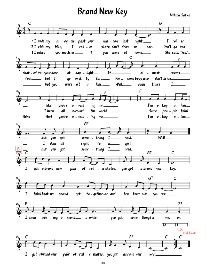 Brand New Key (Lead sheet with lyrics ) Sheet music for Piano (Solo ...