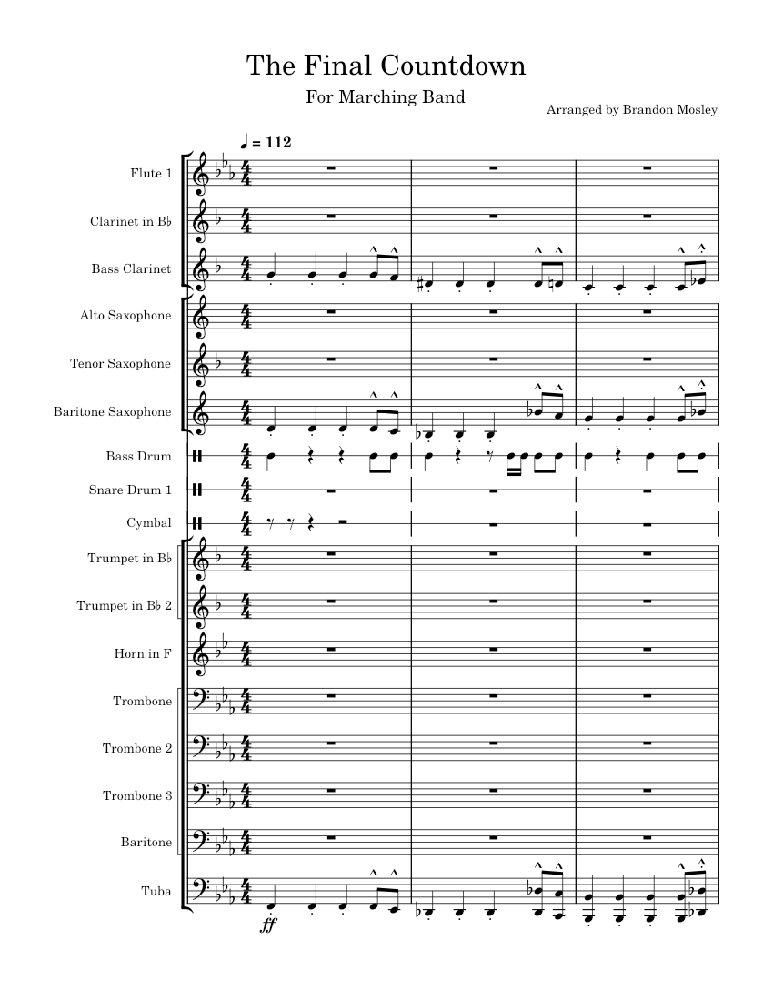 Final Countdown Sheet music for Trombone, Tuba, Flute, Saxophone alto ...