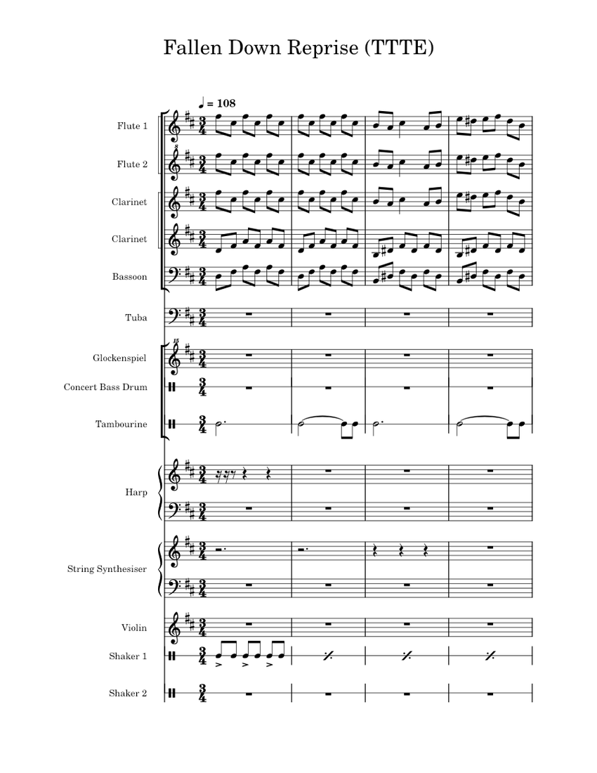 Fallen Down (Reprise) ITSO TTTE Sheet music for Tuba, Tambourine, Flute ...