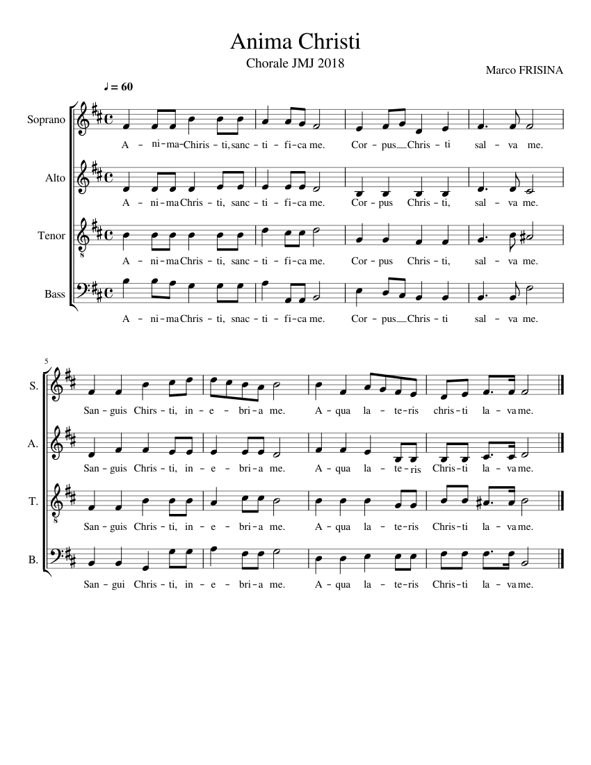 Anima Christi Sheet music for Soprano, Alto, Tenor, Bass voice (SATB ...