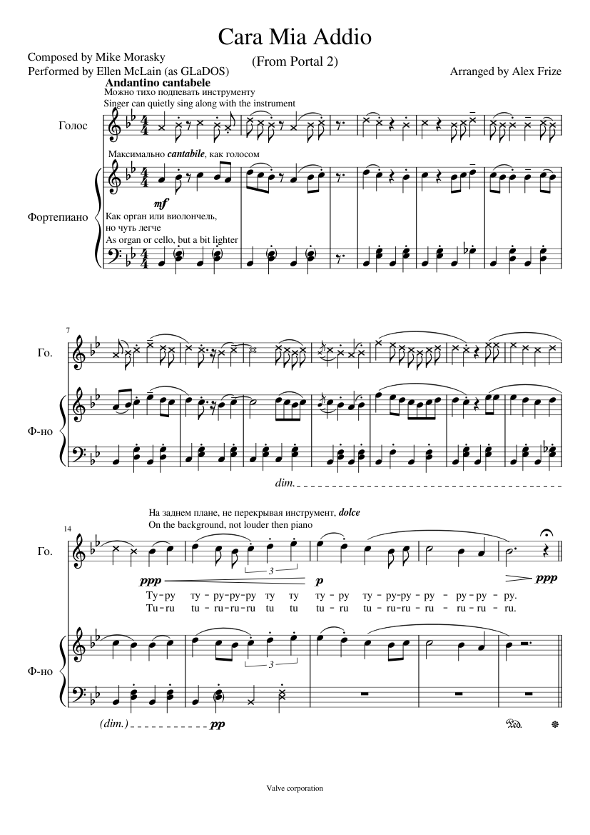 Cara Mia Addio (Full, for piano and voice) Sheet Music for Piano, Vocals (Piano-Voice ...