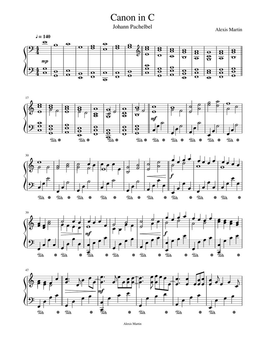 Canon in C - Johann Pachelbel Sheet music for Piano (Solo) | Musescore.com