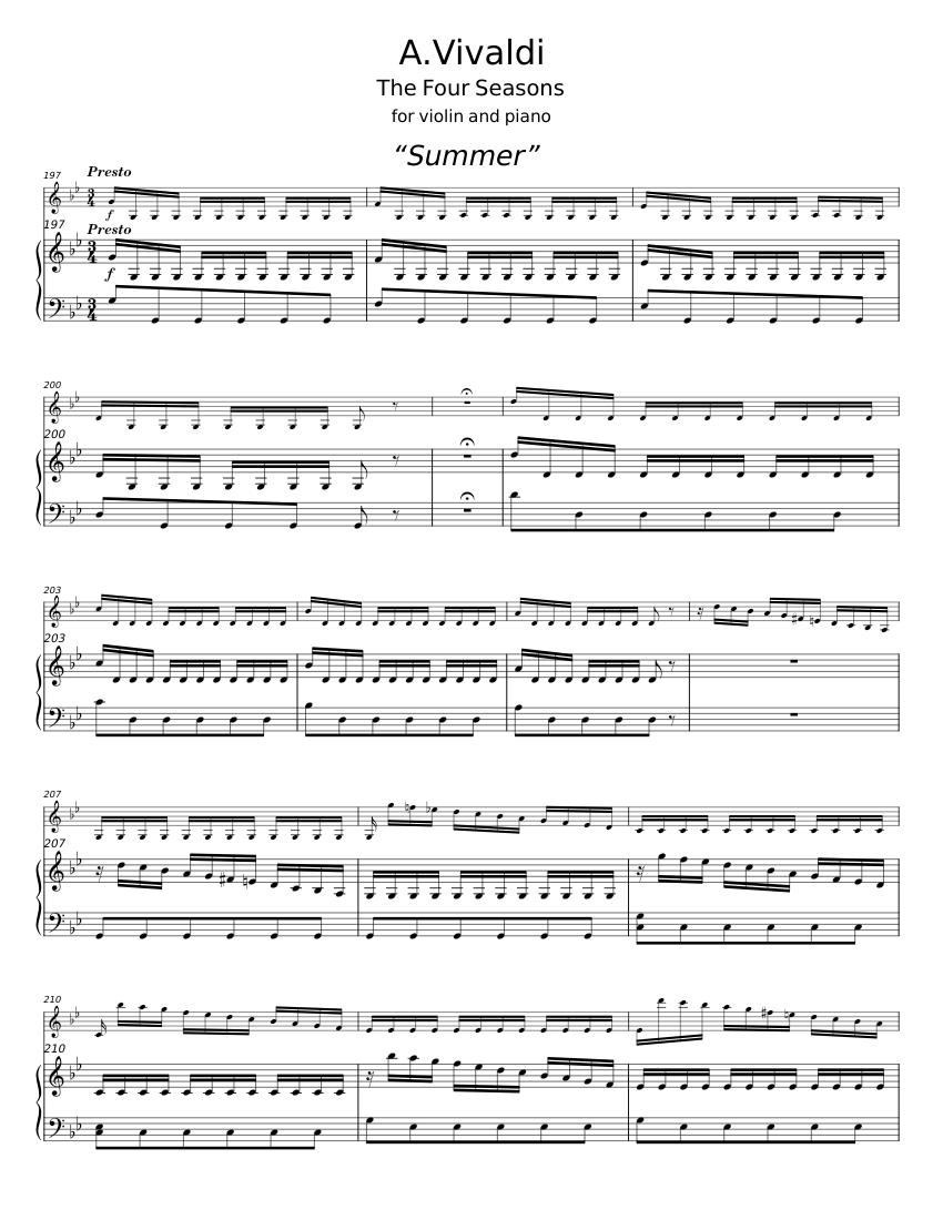 The Four Seasons - Summer - Antonio Vivaldi Sheet music for Piano ...