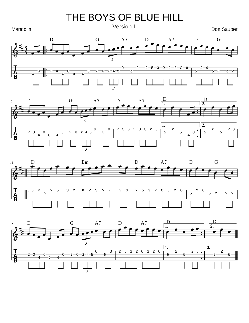 THE BOYS OF BLUE HILL Version 1 Sheet music for Guitar (Solo ...