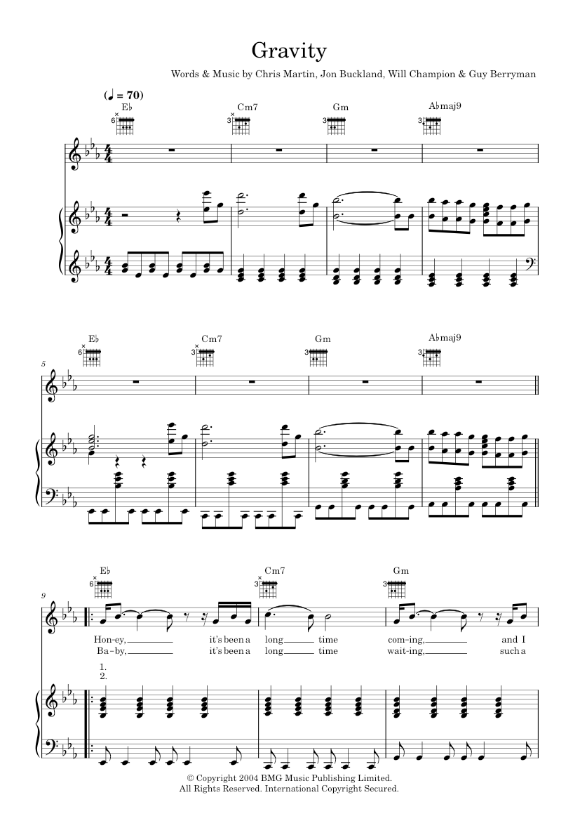 Play Official version of Gravity Sheet Music by Embrace for Piano ...