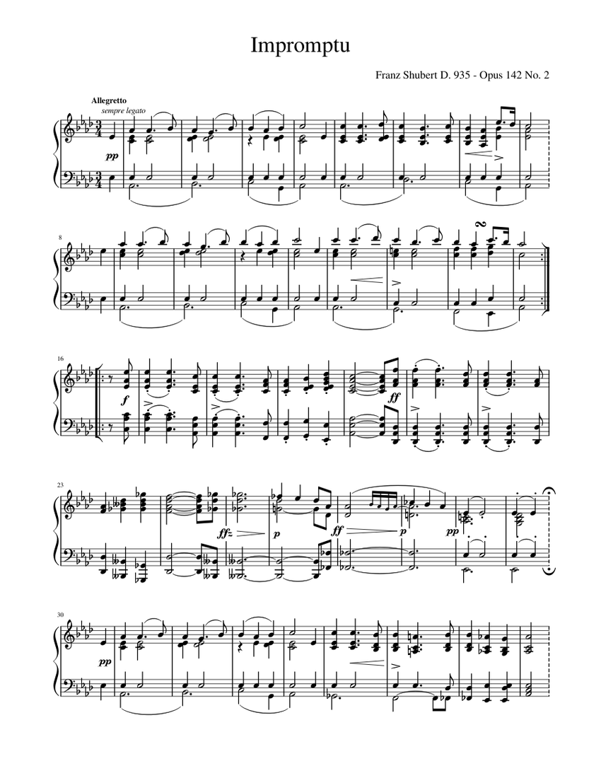 Impromptu D. 935 - Opus 142 No. 2 Sheet music for Piano (Solo) | Musescore.com