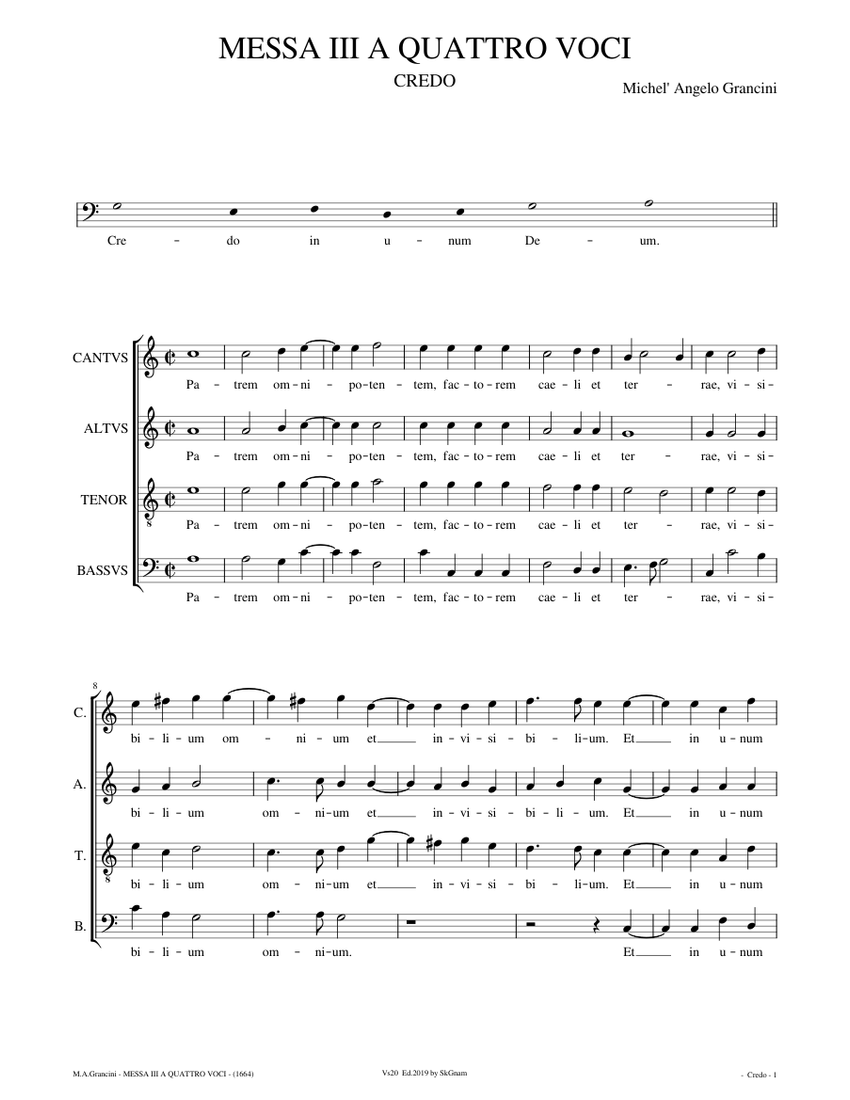 M. Grancini - Messa III a 4 voci - 03 Credo Sheet music for Bass voice ...
