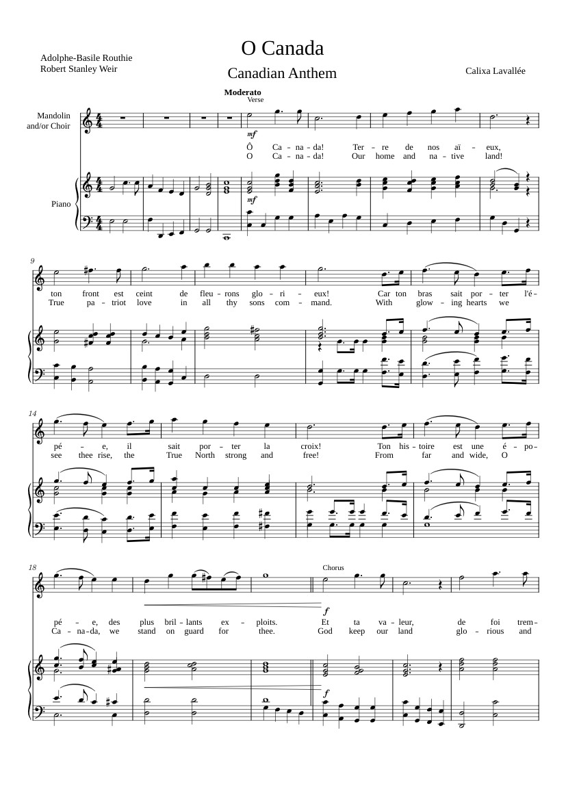 O Canada – Calixa Lavallée O_Canada_ Sheet music for Piano, Mandolin ...