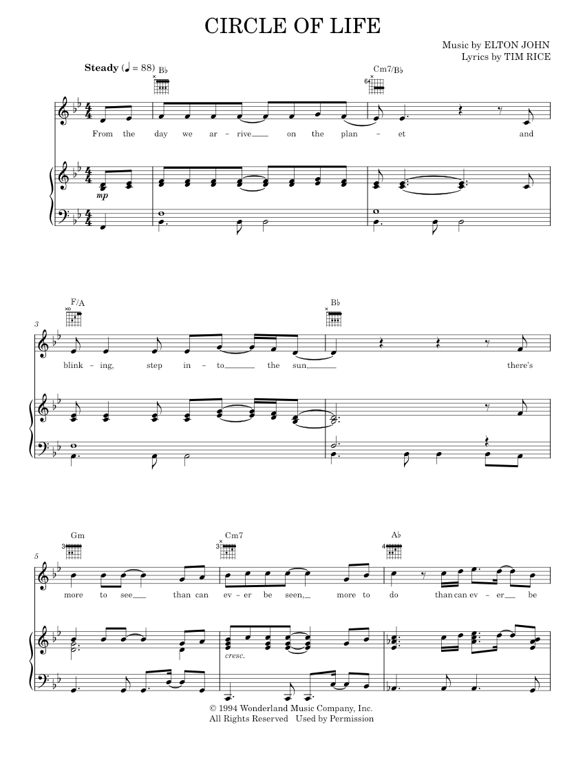 Play Official version of Circle of life sheet music by Elton John for ...