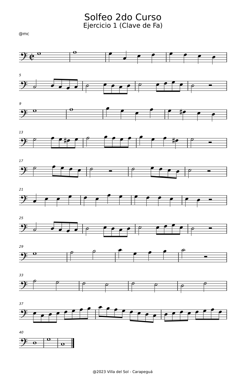 Solfeo 2do Curso – Ejercicio 1 (Clave de Fa) Sheet music for Voice (other) (A Capella) Easy ...