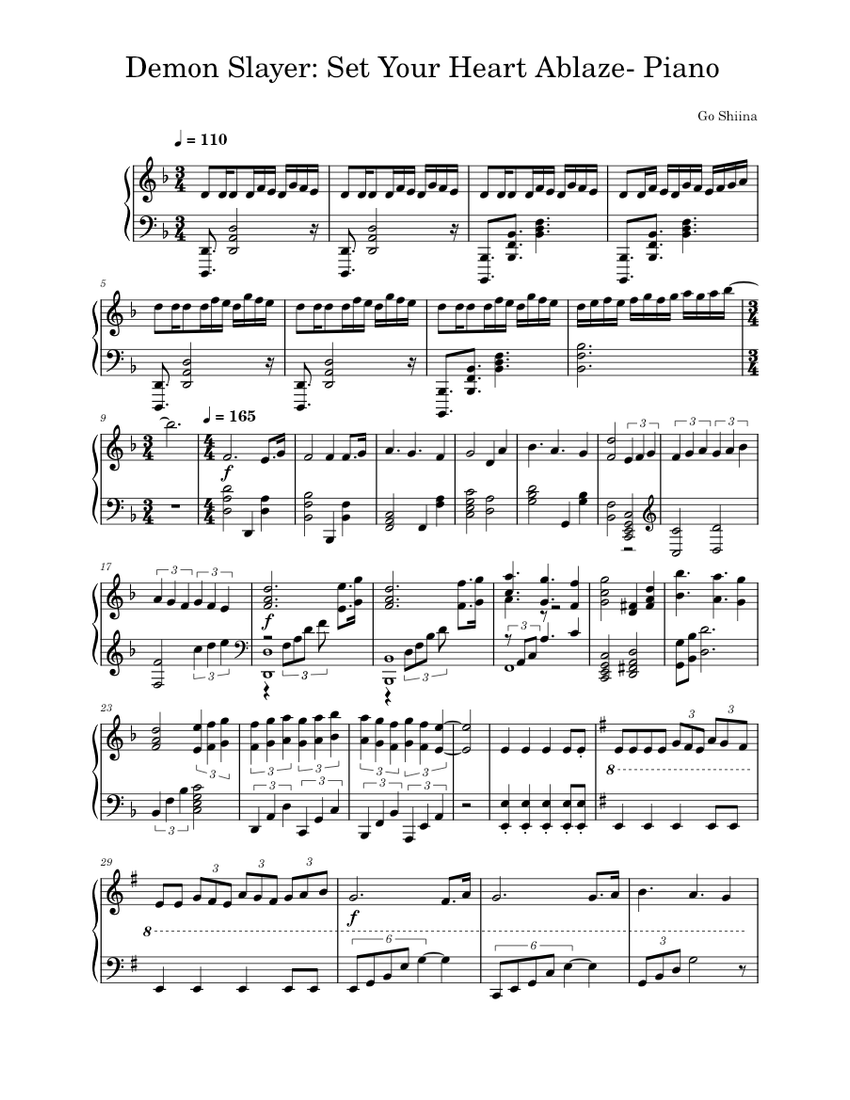 Demon Slayer Set Your Heart Ablaze-Piano Sheet music for Piano (Solo ...