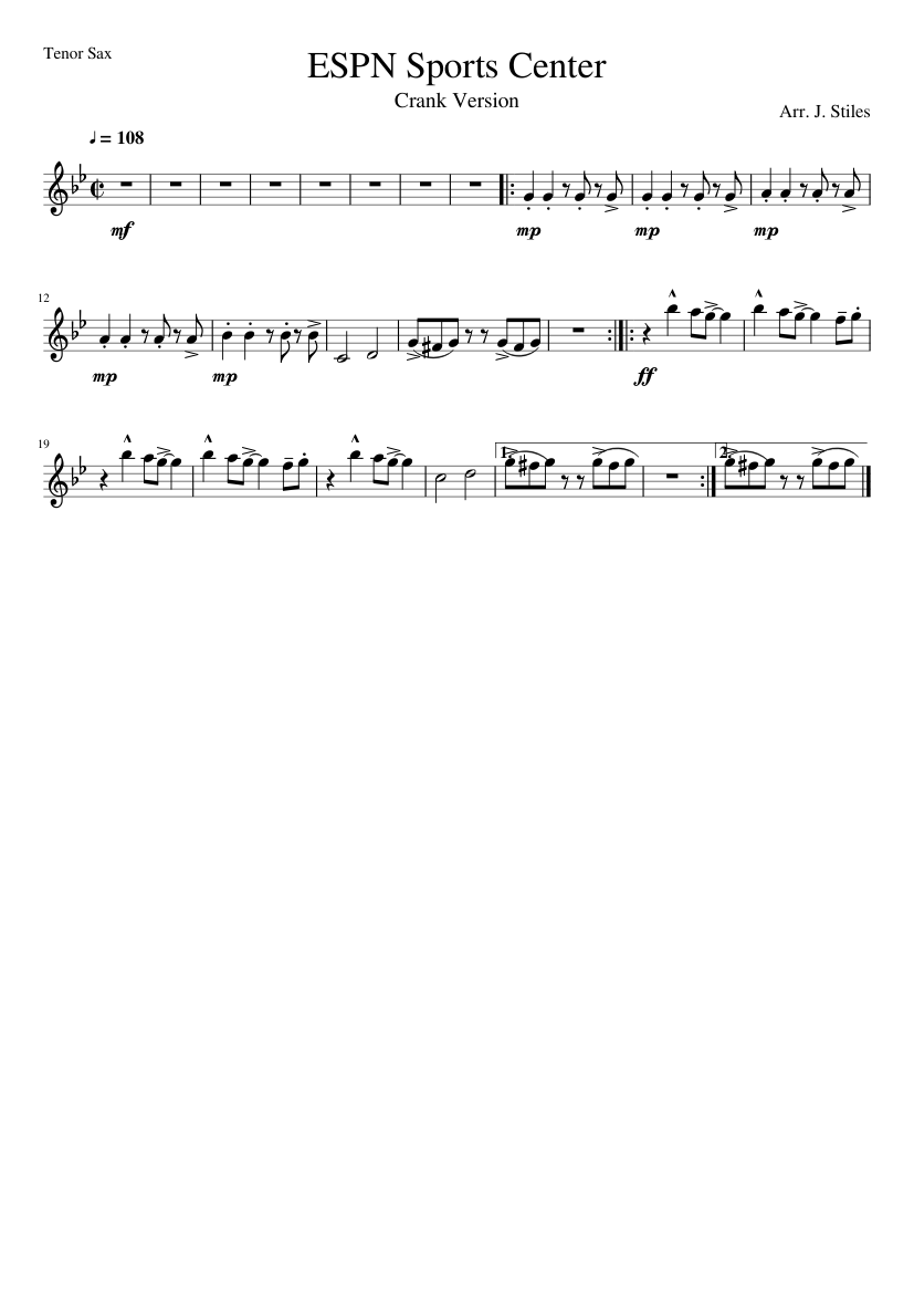 ESPN Sports Center Tenor Sax Sheet music for Saxophone tenor (Solo ...