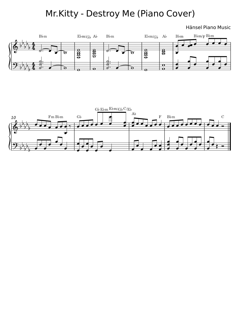 Destroy Me - Mr. Kitty Sheet Music for Piano (Solo) Easy | MuseScore.com