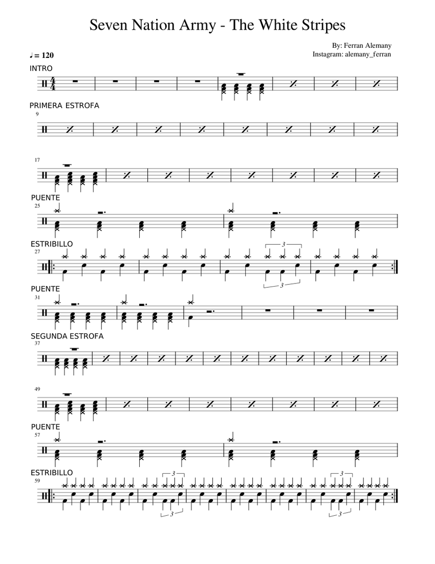 Seven Nation Army - The White Stripes Sheet music for Drum group (Solo ...