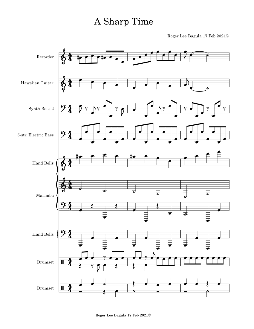 A Sharp Time Self-Similar Sheet music for Guitar, Bass guitar, Drum ...